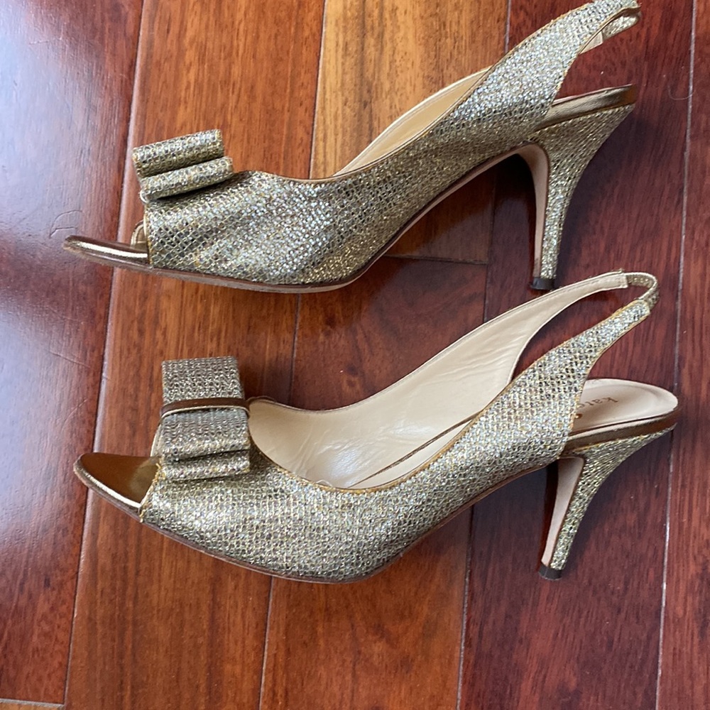 Kate Spade Sparkling Glitter Gold Bow Heels Party Sho… - Gem